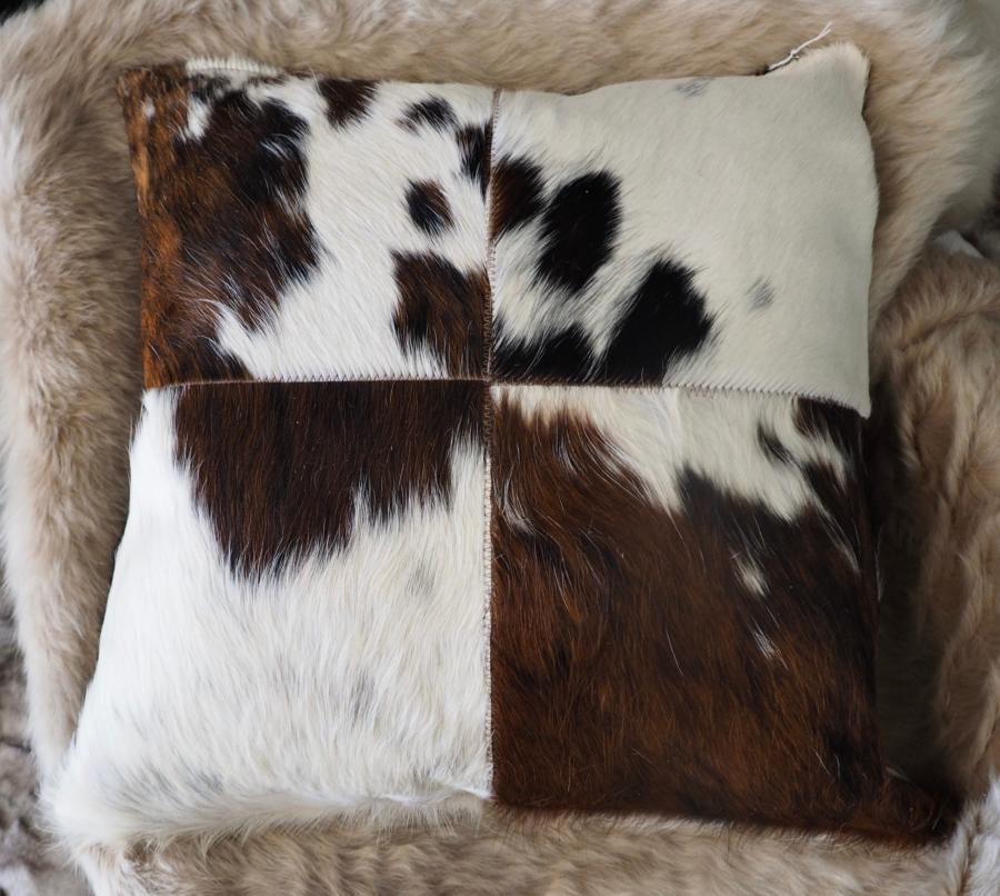 A Lovely Tri Coloured 50cm Sq Cowhide Cushion