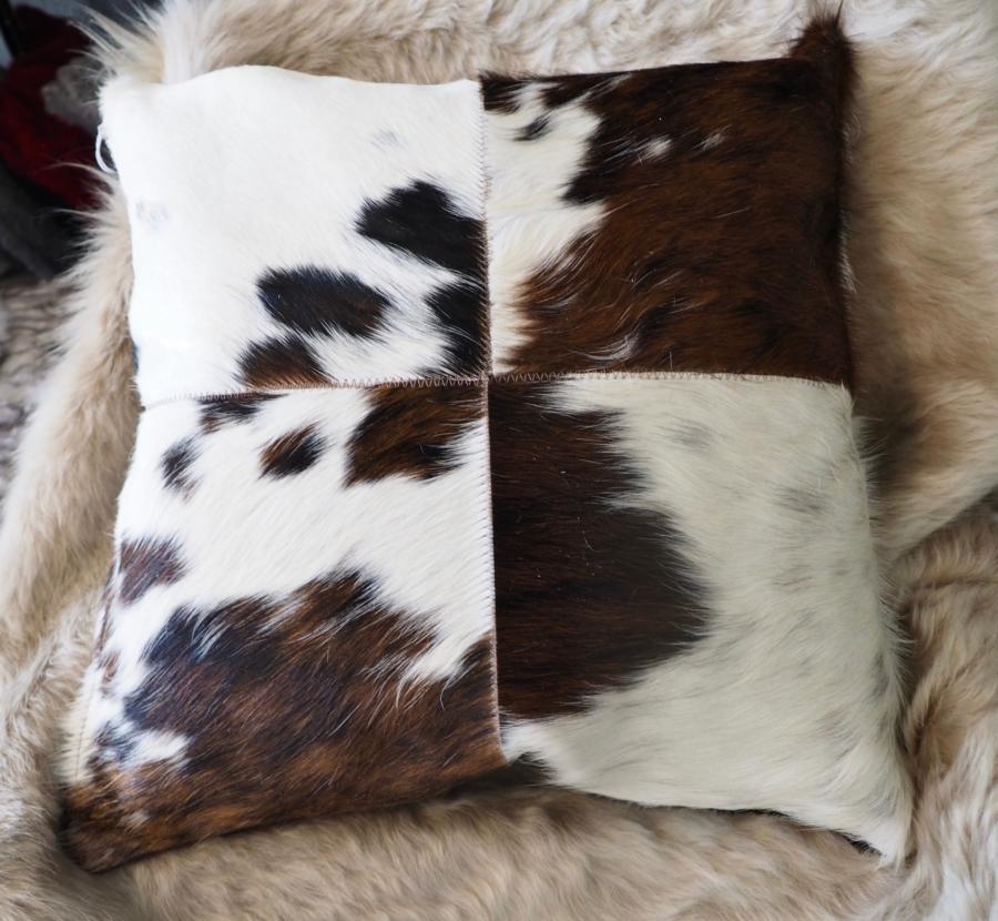 A Lovely Tri Coloured 50cm Sq Cowhide Cushion