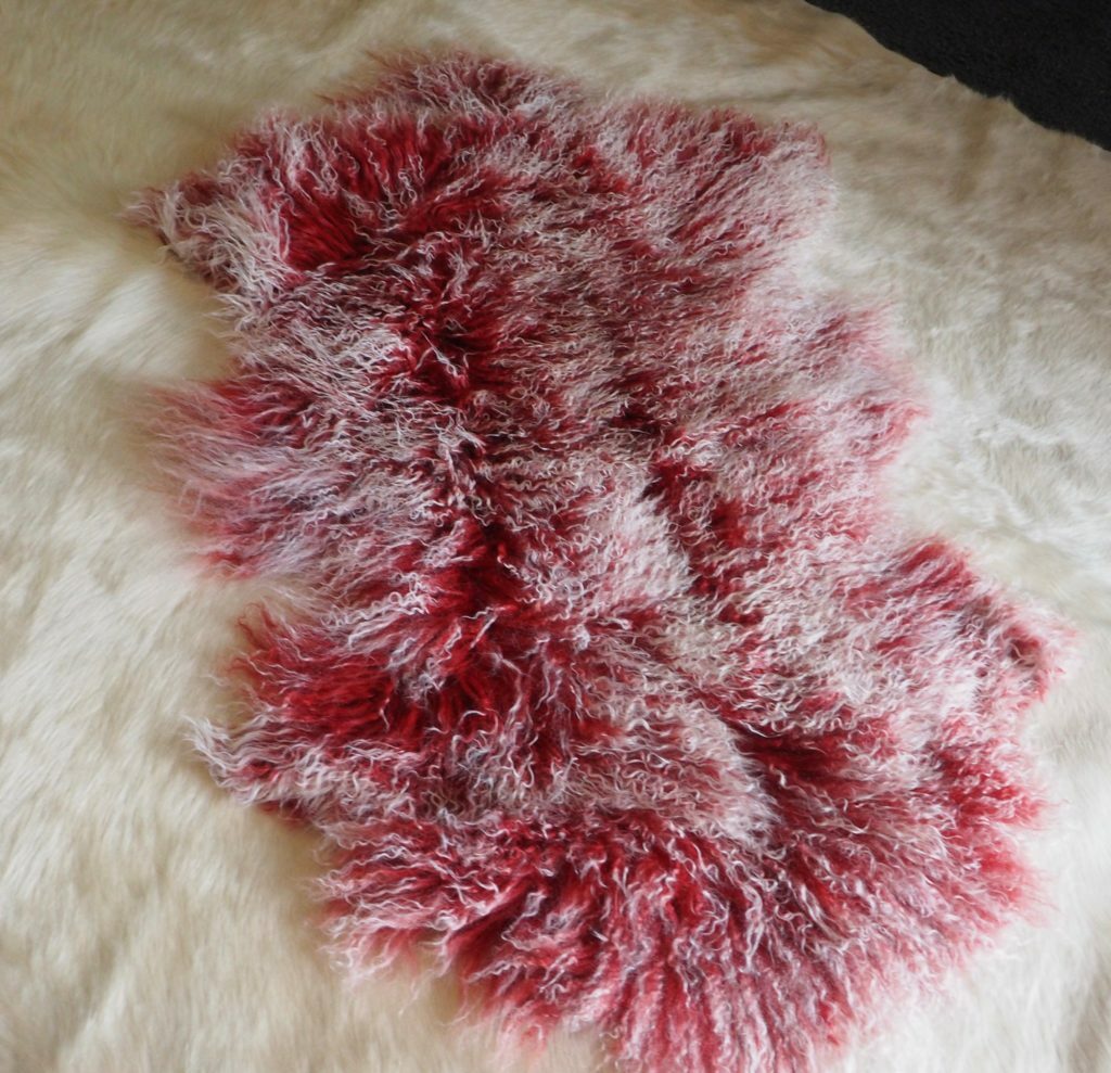 Beautiful Deep Rose Red Frosted Mongolian Lambswool Rug - Feather Soft