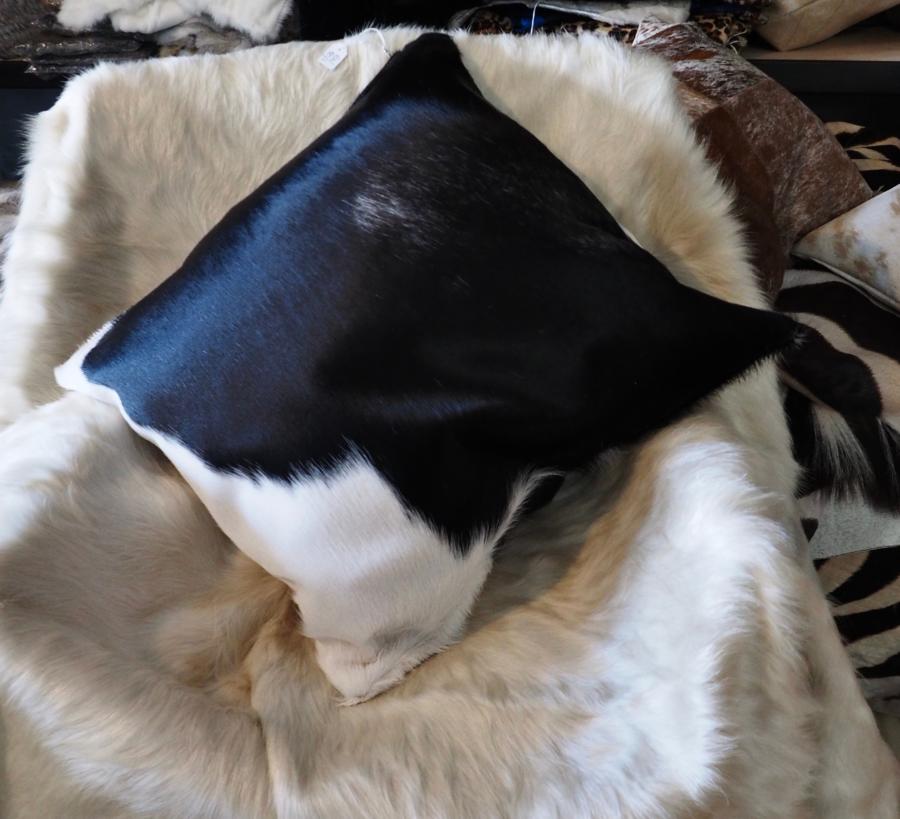 50cm Sq Black & White Cowhide Cushion Cover - Made with Premium Cowhides