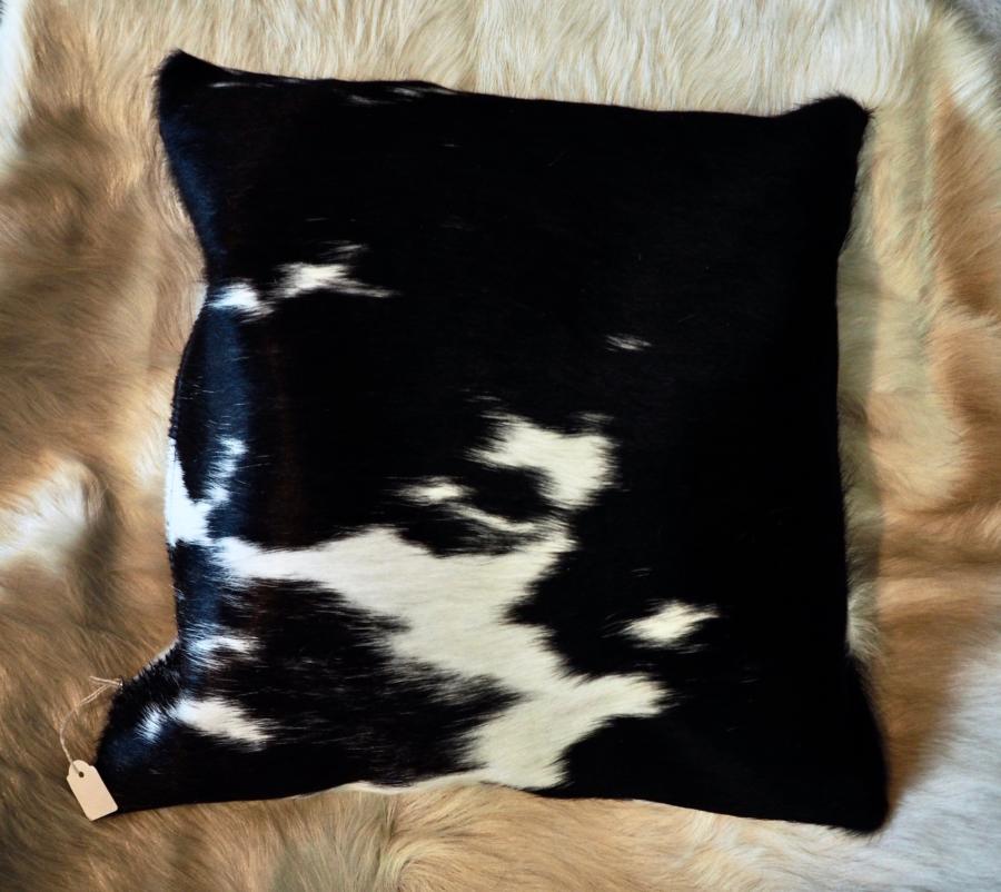 Jet Black & White 40cm Premium Cowhide Cushion Cover