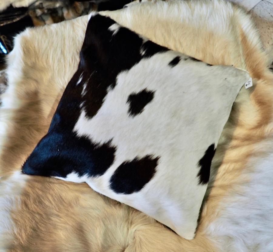 Jet Black & White 40cm Premium Cowhide Cushion Cover