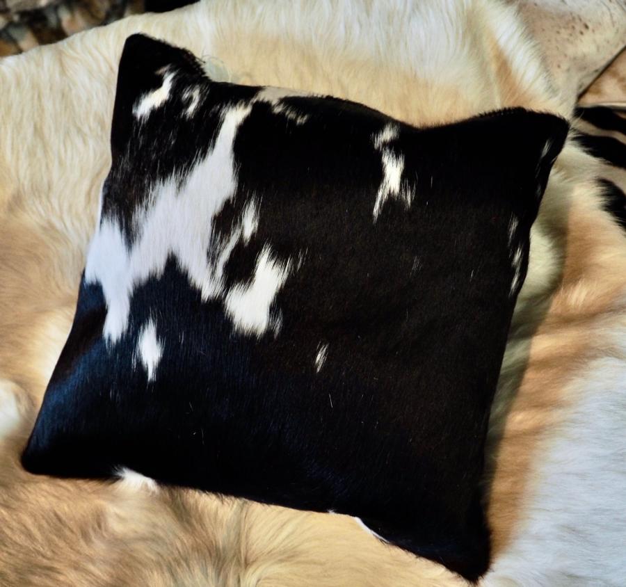 Jet Black & White 40cm Premium Cowhide Cushion Cover