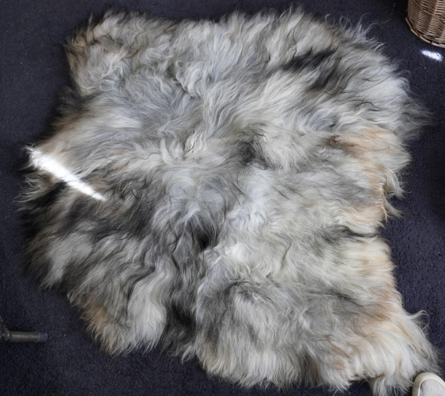 A Stunning Shades of Natural Grey Long Wool Icelandic Sheepskin Rug